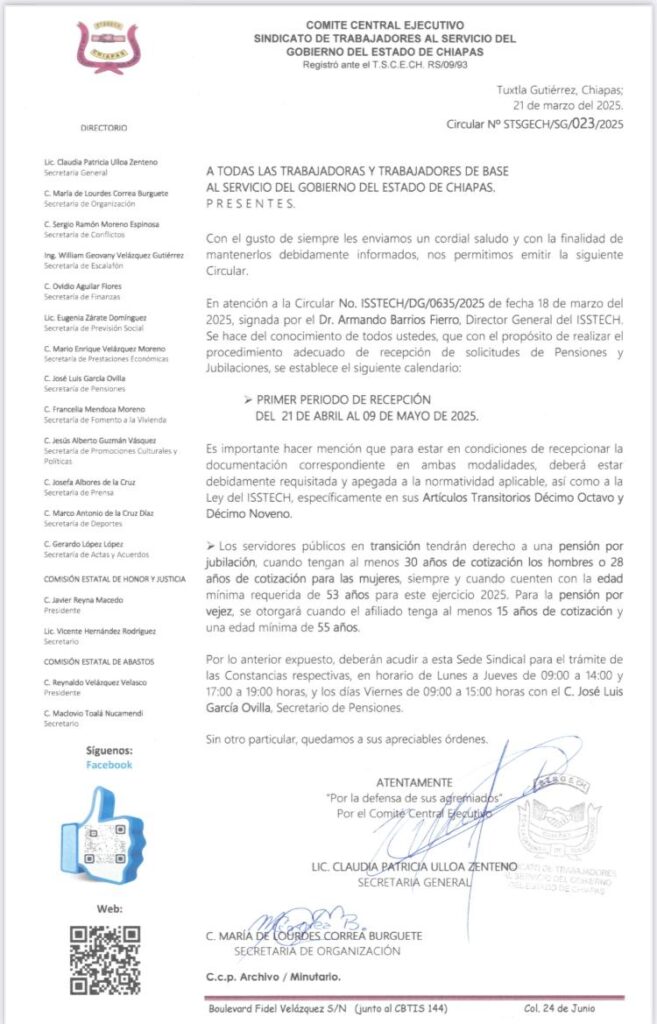 CIRCULARES 2025 – Sindicato de Trabajadores al Servicio del Gobierno del Estado de Chiapas